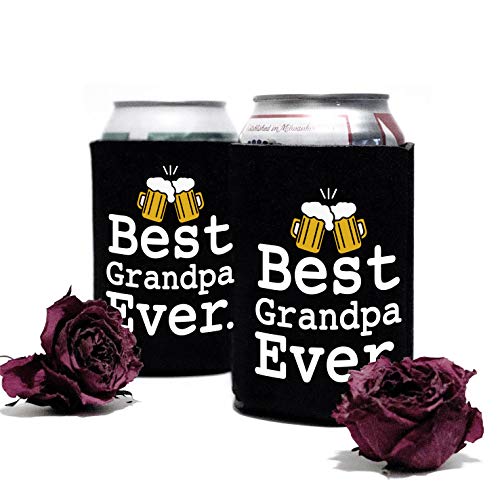 YouFangworkshop Funny Beer Can Sleeve Coolers, Best Grandpa Ever Beer Coolers Set for Men Grandfather Fathers Day Retirement Christmas Birthday Party Decoration Gift, 2-Pack