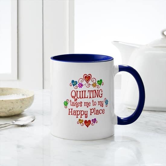 CafePress Quilting Happy Place Mug Ceramic Coffee Mug, Tea Cup 11 oz