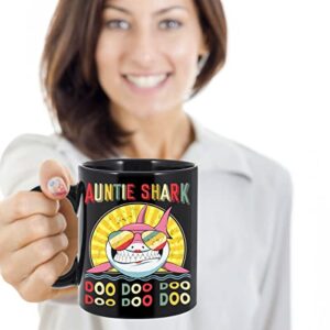 Vintage Auntie Shark Mug, Doo Doo Doo, Family Shark, New Aunt, Autie, Gifts For Auntie From Niece Nephew, Mothers Day, St Patricks Day, Christmas, Xmas, Birthday Gifts Black Coffee Mug