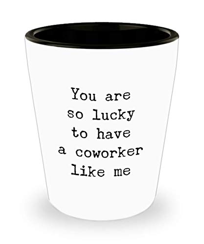 Funny From Coworker You Are So Lucky To Have A Coworker Like Me Shot Glass Unique Ceramic 1.4 Oz Birthday Stocking Stuffer