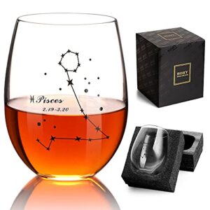 gunfawn pisces wine glass zodiac sign pisces gift for women,20oz black stemless wine glass astrology gifts for women men constellation tumbler horoscope gift