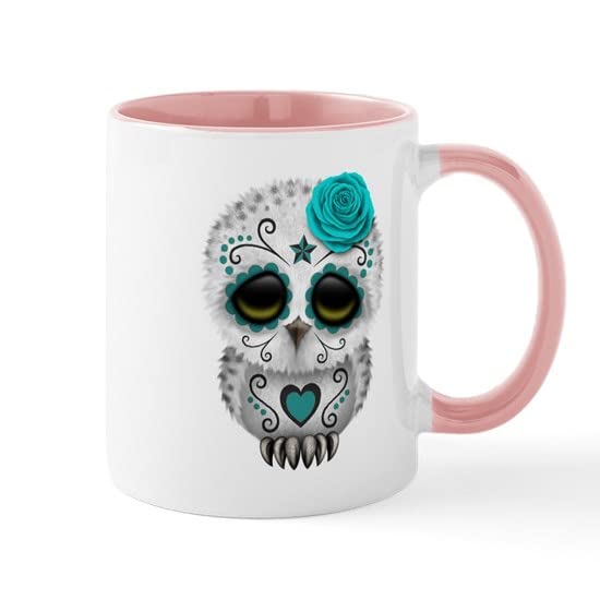 CafePress Cute Teal Blue Day Of The Dead Sugar Skull Owl Mug Ceramic Coffee Mug, Tea Cup 11 oz