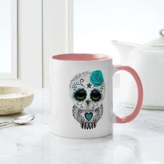 CafePress Cute Teal Blue Day Of The Dead Sugar Skull Owl Mug Ceramic Coffee Mug, Tea Cup 11 oz