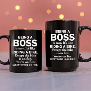 SeeCrab Being A Boss Is Easy Coffee Mug Tea Cup - Funny Boss Ceramic Mugs - Gift Idea For Boss Men Women Bosses Day From Employee - Customize 15 Oz Mug 11oz Cups Black (MUSEE-SRAB159C-MB7)