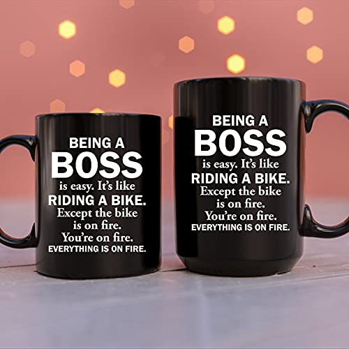 SeeCrab Being A Boss Is Easy Coffee Mug Tea Cup - Funny Boss Ceramic Mugs - Gift Idea For Boss Men Women Bosses Day From Employee - Customize 15 Oz Mug 11oz Cups Black (MUSEE-SRAB159C-MB7)