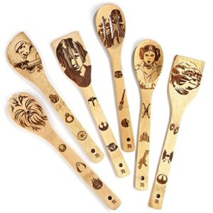 riveira star war gifts home decor wooden spoons for cooking utensils set 6-piece starwars gifts kitchen utensils spatulas for nonstick cookware gift house warming presents fun finds for men and women