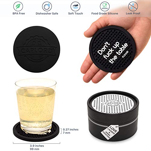 CAPLORD Table Coasters for Drinks Absorbent Coasters Non Slip Black Silicone Cute Coffee Drink Coaster Set of 6 Pack Outdoor Coasters for Coffee Table, Glow in The Dark Costers, Man Cave Gifts