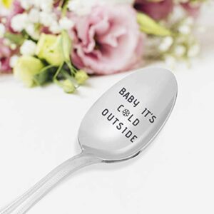 Christmas Gift - Baby Its Cold Outside Gift For Men Women | Boyfriend Husband Gift | Holiday Gift Ideas For Girlfriend Boyfriend Teens Tea/Coffee Lover Snowflake Engraved Spoon Gift -7 Inch