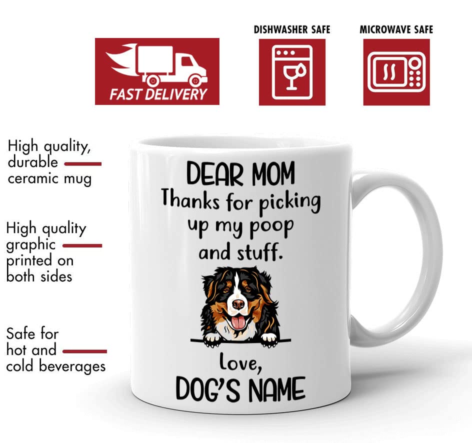 Personalized Bernese Mountain Dog Coffee Mug, Custom Dog Name, Customized Gifts For Dog Mom, Mother's Day, Birthday Halloween Xmas Thanksgiving Gift For Dog Lovers Mugs