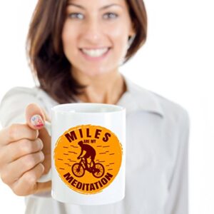 Distressed Miles Are My Meditation Coffee & Tea Gift Mug For Biker And Cup Gifts For Men & Women Cyclist (15oz)