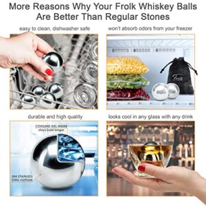 Whiskey Stones Gift Set for Men - 2 King-Sized Chilling Stainless-Steel Whiskey Balls - 2 XL Whiskey Glasses, Slate Stone Coasters, Freezer Pouch & Tongs - Luxury Set in Unique Pine Wood Box