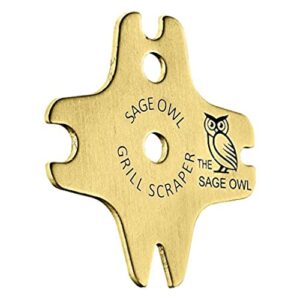 The Sage Owl Standard Brass BBQ Grill Scraper with Handle and Extra Portable Standard Brass Grill Cleaner Tool - Gift Ideas for Men