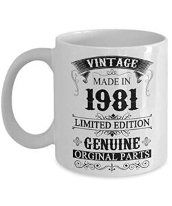 tesy home 42nd birthday ideas for men women him her | gifts for 42 years old bday party for mom dad boys girls | 1981 vintage genuine parts d005 | 11oz white coffee mug d5-1981