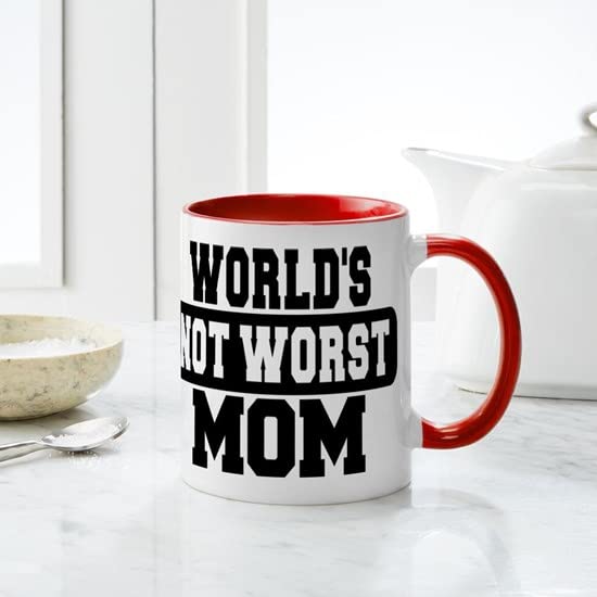 CafePress Worlds Not Worst Mom Mugs Ceramic Coffee Mug, Tea Cup 11 oz