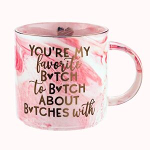 best friend birthday gifts for women – funny friendship gift for bestfriend, besties, bff, sister, boss woman, big sis, sorority, mom – you’re my favorite – cute pink marble mug, 11.5oz coffee tea cup