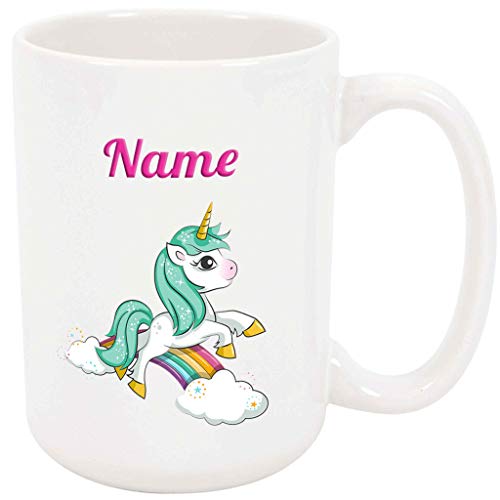 Bouncing Brick Designs Personalized Name Coffee Mug - Unicorn (15 Ounces)