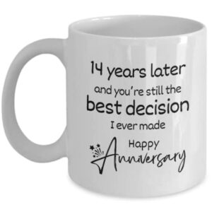 14th Anniversary Coffee Mug,Best 14 Ivory Wedding Anniversary Appreciation Tumbler Gifts For Husband Wife Her Him Women Men Fiance Couple Fourteen Years Fourteenth Funny Travel Pottery Present Tea Cup