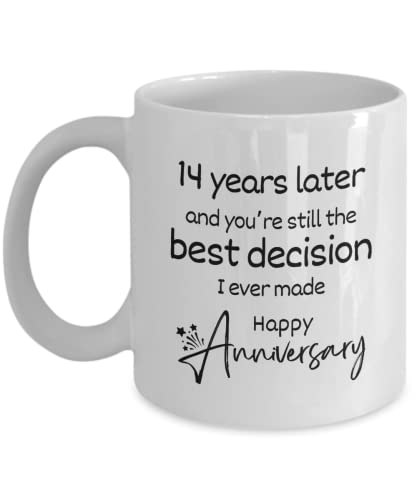 14th Anniversary Coffee Mug,Best 14 Ivory Wedding Anniversary Appreciation Tumbler Gifts For Husband Wife Her Him Women Men Fiance Couple Fourteen Years Fourteenth Funny Travel Pottery Present Tea Cup