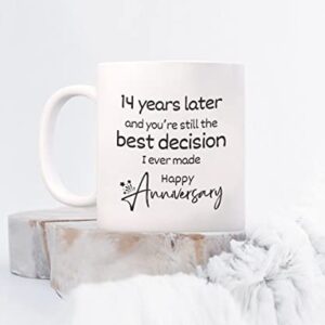 14th Anniversary Coffee Mug,Best 14 Ivory Wedding Anniversary Appreciation Tumbler Gifts For Husband Wife Her Him Women Men Fiance Couple Fourteen Years Fourteenth Funny Travel Pottery Present Tea Cup