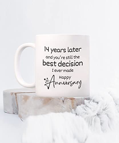 14th Anniversary Coffee Mug,Best 14 Ivory Wedding Anniversary Appreciation Tumbler Gifts For Husband Wife Her Him Women Men Fiance Couple Fourteen Years Fourteenth Funny Travel Pottery Present Tea Cup