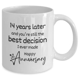 14th Anniversary Coffee Mug,Best 14 Ivory Wedding Anniversary Appreciation Tumbler Gifts For Husband Wife Her Him Women Men Fiance Couple Fourteen Years Fourteenth Funny Travel Pottery Present Tea Cup