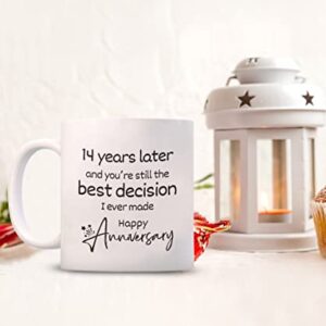 14th Anniversary Coffee Mug,Best 14 Ivory Wedding Anniversary Appreciation Tumbler Gifts For Husband Wife Her Him Women Men Fiance Couple Fourteen Years Fourteenth Funny Travel Pottery Present Tea Cup