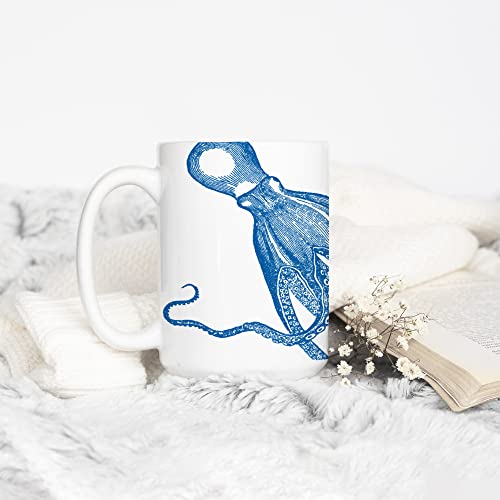 Nautical Sea Life Octopus Kraken Coffee Mug, Unique Fun Cup, Gift for Dad, Boyfriend, Friend, Coworker (15oz)