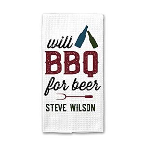 Personalized BBQ for Beer Grilling Towel | Custom Waffle Weave Dish Towel | Personalized Kitchen Towel | Men Grilling Gift | Personalized Dish Towel | Barbecue Gift | Men's Kitchen Gift