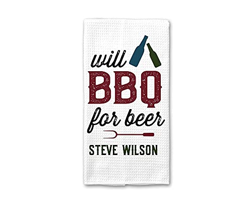 Personalized BBQ for Beer Grilling Towel | Custom Waffle Weave Dish Towel | Personalized Kitchen Towel | Men Grilling Gift | Personalized Dish Towel | Barbecue Gift | Men's Kitchen Gift