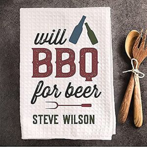 Personalized BBQ for Beer Grilling Towel | Custom Waffle Weave Dish Towel | Personalized Kitchen Towel | Men Grilling Gift | Personalized Dish Towel | Barbecue Gift | Men's Kitchen Gift