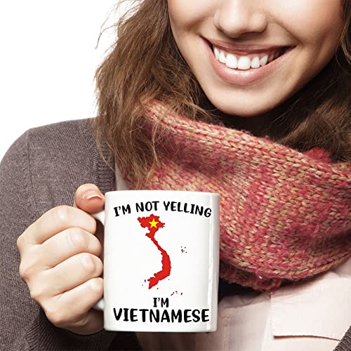 Funny Vietnam Pride Coffee Mugs, I'm Not Yelling I'm Vietnamese Mug, Gift Idea for Vietnamese Men and Women Featuring the Country Map and Flag, Proud Patriot Souvenirs and Gifts