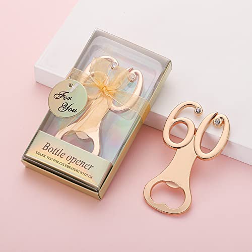 12 PCS Bottle Opener Gold 60th Birthday Party Favor 60 Anniversary Favors for Guests, 60th Birthday Party Decorations Beer Bottle Openers for Birthday Party Gift Souvenir Supplies（Send 12 gift bags）