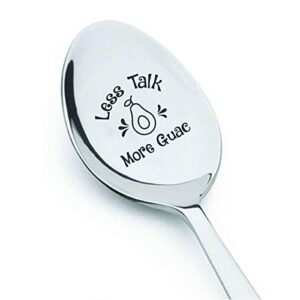 avocado gift for avocado lover | funny vegan gift kids | children gift from dad/mom| christmas gift ideas for guacamole lover | avocado gift less talk more guac engraved spoon gift for men/women