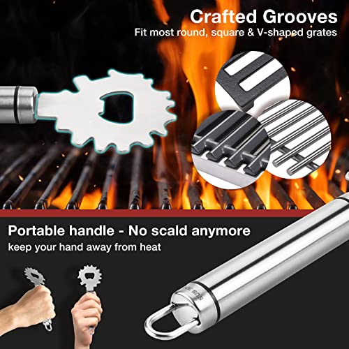 WishDirect Grill Scraper Stainless Steel Bristle-Free Grate Cleaner Tool with 5 inch Handle & Built-in Bottle Opener for BBQ Grills