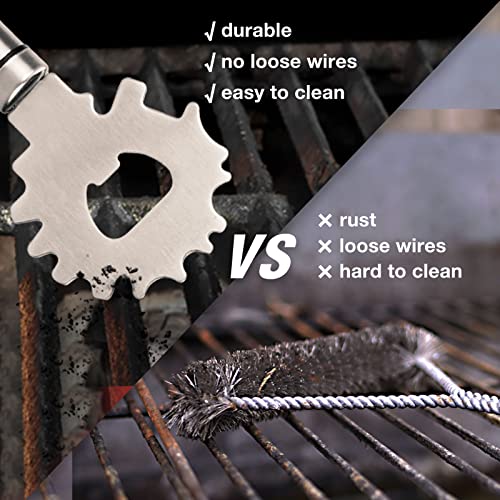 WishDirect Grill Scraper Stainless Steel Bristle-Free Grate Cleaner Tool with 5 inch Handle & Built-in Bottle Opener for BBQ Grills