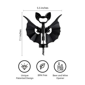 OTOTO Vino Spooky Bat Wine Opener - 2-in-1 Wine & Beer Opener, Corkscrew & Bottle Opener - Wine Accessories & Gifts for Wine Lovers