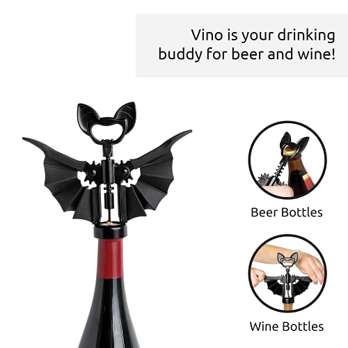 OTOTO Vino Spooky Bat Wine Opener - 2-in-1 Wine & Beer Opener, Corkscrew & Bottle Opener - Wine Accessories & Gifts for Wine Lovers