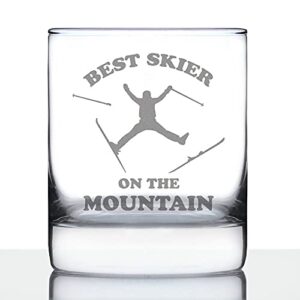 best skier – whiskey rocks glass – unique skiing themed decor and gifts for mountain lovers – 10.25 oz glasses