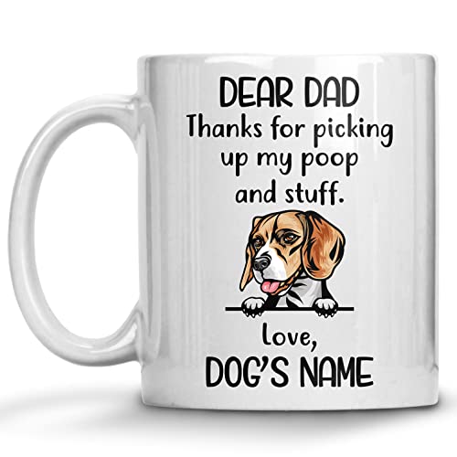 Personalized Beagle Coffee Mug, Custom Dog Name, Customized Gifts For Dog Dad, Father's Day, Birthday Halloween Xmas Thanksgiving Gift For Dog Lovers, Thanks For Picking Up My Stuff Mugs