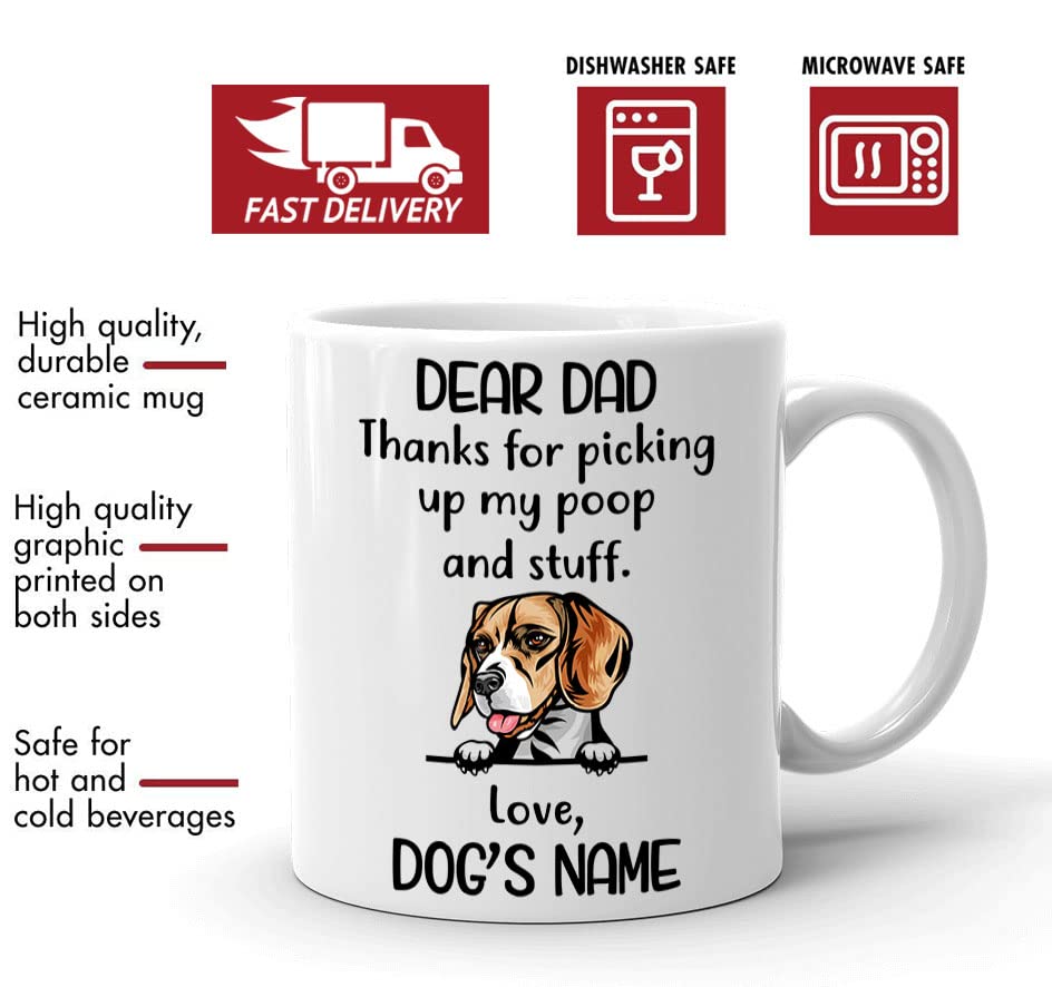 Personalized Beagle Coffee Mug, Custom Dog Name, Customized Gifts For Dog Dad, Father's Day, Birthday Halloween Xmas Thanksgiving Gift For Dog Lovers, Thanks For Picking Up My Stuff Mugs