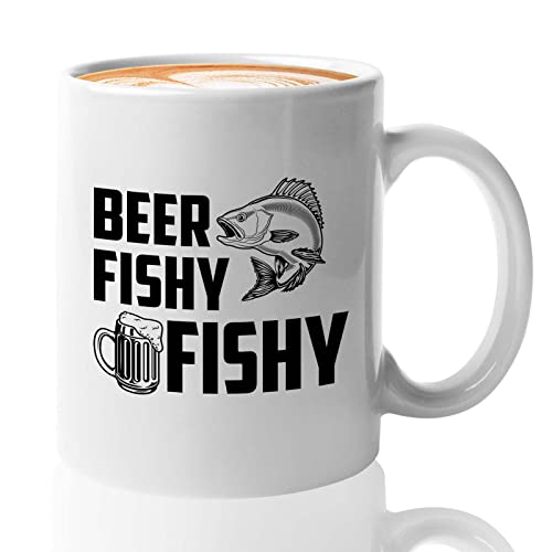 Fisher Coffee Mug 11oz White - Beer Fishy Fishy - Fisherman Funny Witty Fish River Fishing Lures Flounder Net Alcoholic Lover