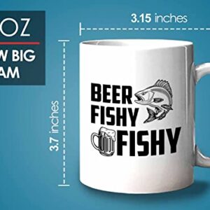 Fisher Coffee Mug 11oz White - Beer Fishy Fishy - Fisherman Funny Witty Fish River Fishing Lures Flounder Net Alcoholic Lover