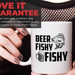 Fisher Coffee Mug 11oz White - Beer Fishy Fishy - Fisherman Funny Witty Fish River Fishing Lures Flounder Net Alcoholic Lover