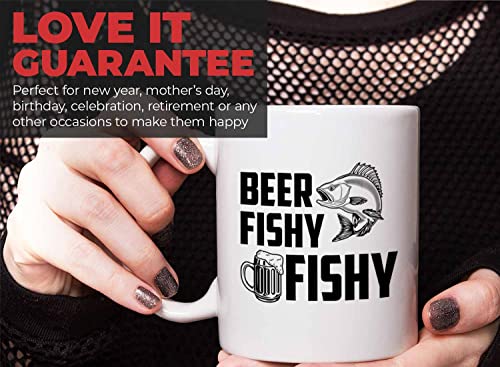 Fisher Coffee Mug 11oz White - Beer Fishy Fishy - Fisherman Funny Witty Fish River Fishing Lures Flounder Net Alcoholic Lover