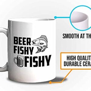 Fisher Coffee Mug 11oz White - Beer Fishy Fishy - Fisherman Funny Witty Fish River Fishing Lures Flounder Net Alcoholic Lover