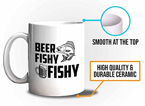 Fisher Coffee Mug 11oz White - Beer Fishy Fishy - Fisherman Funny Witty Fish River Fishing Lures Flounder Net Alcoholic Lover