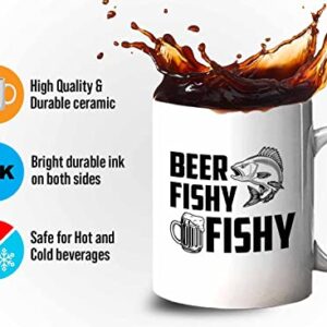 Fisher Coffee Mug 11oz White - Beer Fishy Fishy - Fisherman Funny Witty Fish River Fishing Lures Flounder Net Alcoholic Lover