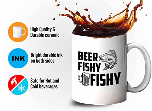 Fisher Coffee Mug 11oz White - Beer Fishy Fishy - Fisherman Funny Witty Fish River Fishing Lures Flounder Net Alcoholic Lover