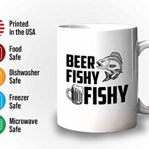 Fisher Coffee Mug 11oz White - Beer Fishy Fishy - Fisherman Funny Witty Fish River Fishing Lures Flounder Net Alcoholic Lover