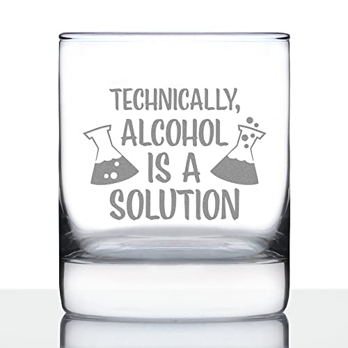 Alcohol Is A Solution - Whiskey Rocks Glass - Funny Science Teacher Gifts for Women & Men - Fun Drinking Decor - 10.25 Oz